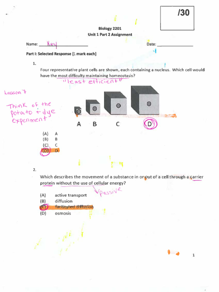 Bio 2201 Unit 2 Part 2 Assignment Key | PDF