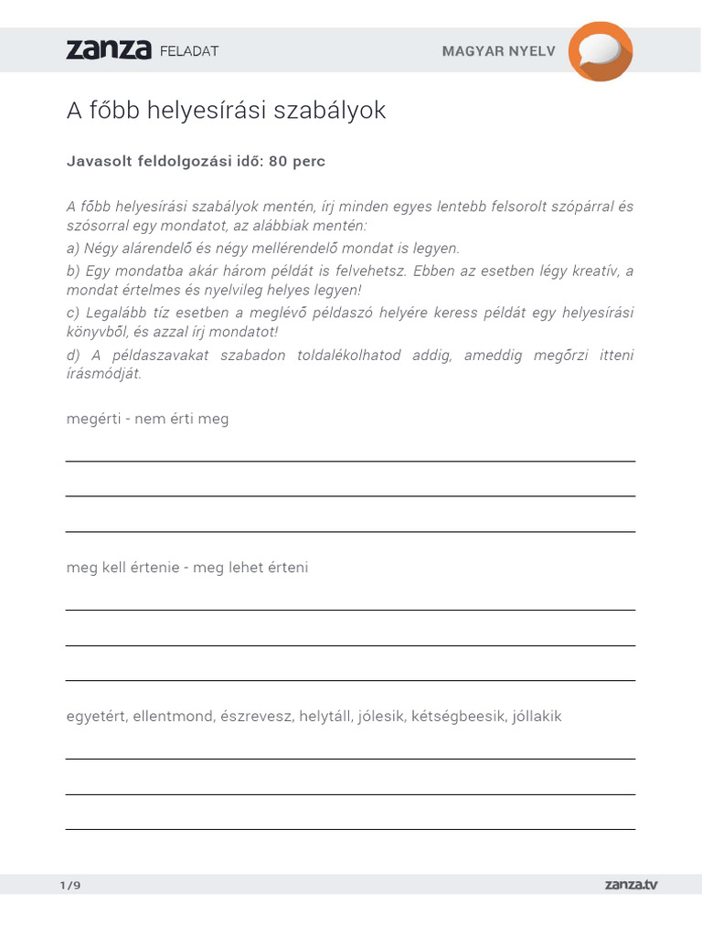 158 Magyar Nyelv Feladatlap 1 | PDF