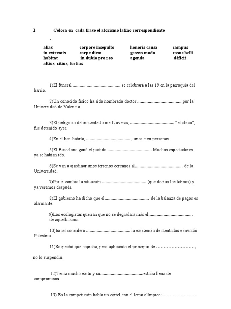 Ejercicios Latinismos | PDF