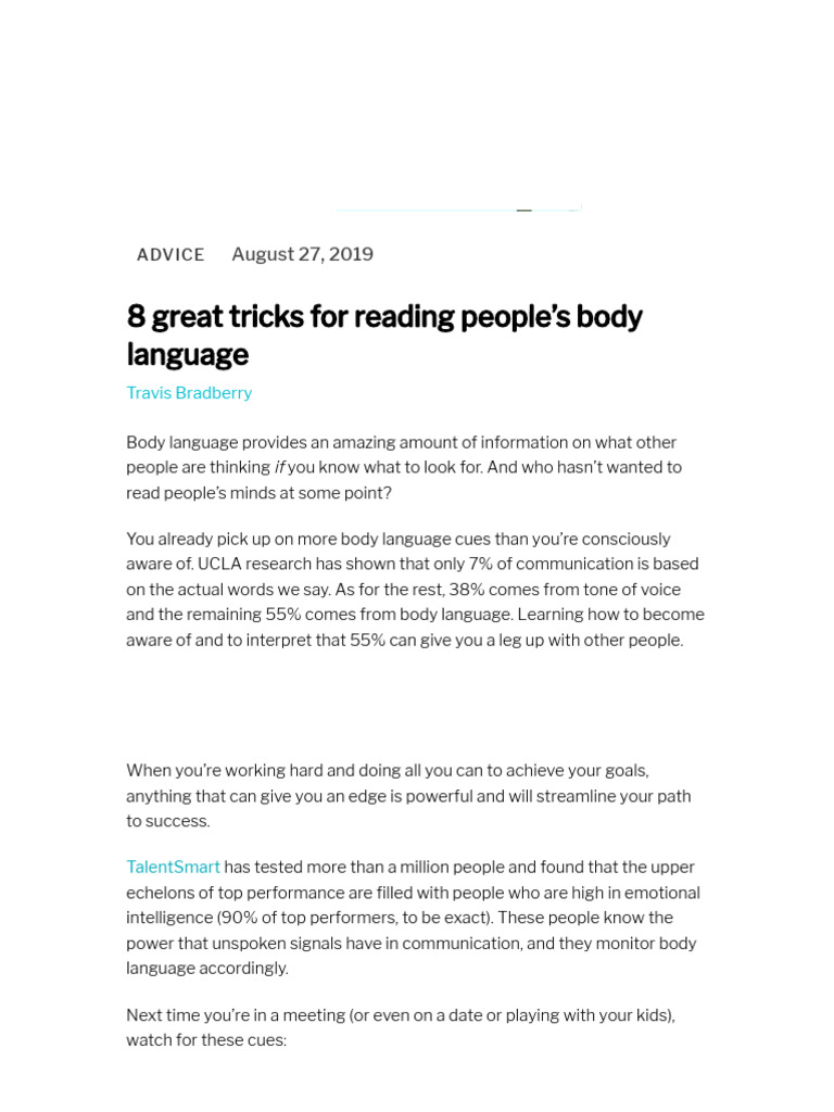 Read Body Language: 8 Key Tricks | PDF | Body Language | Psychology