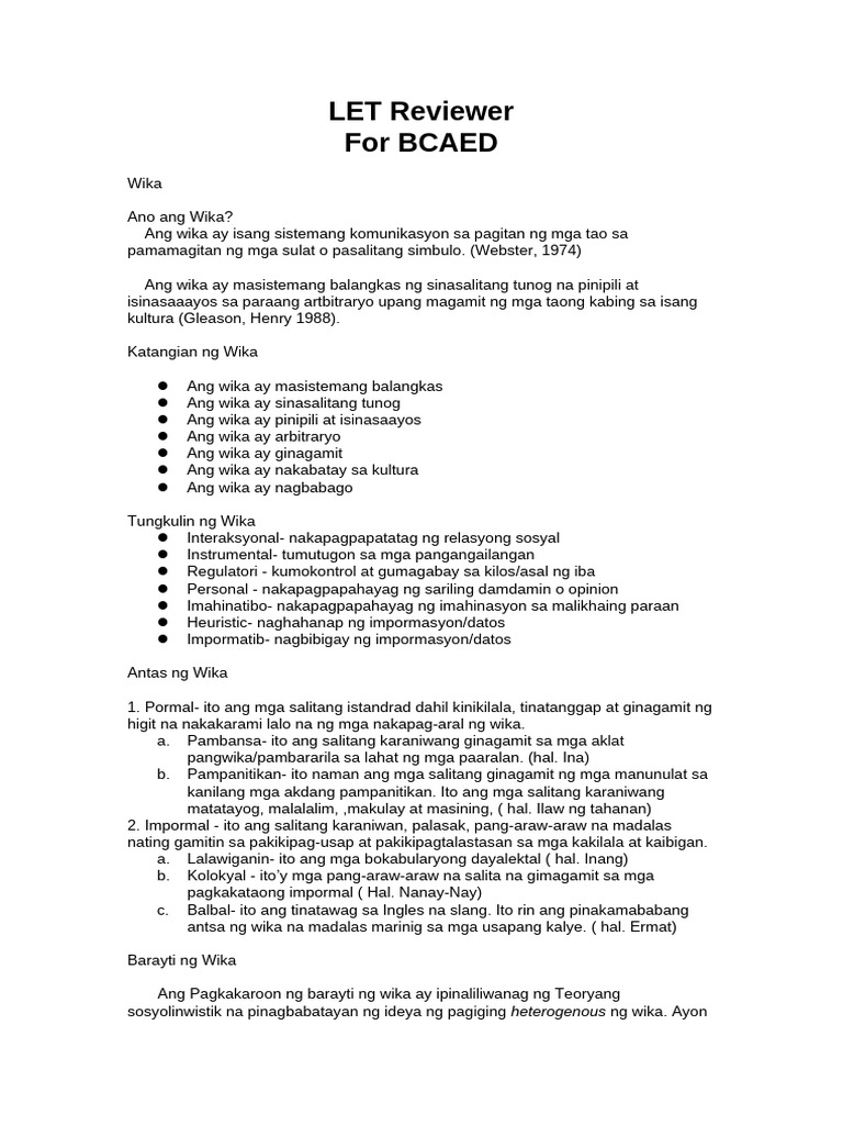 Filipino LET Review | PDF