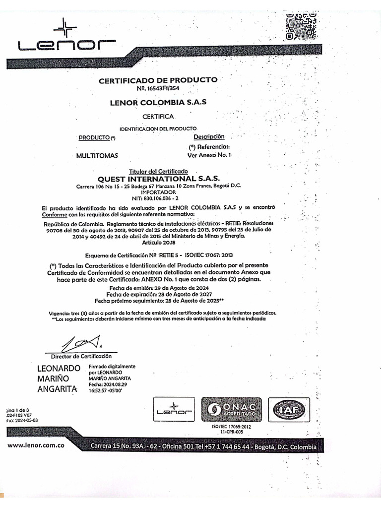 Certificado Retie Multitomas | PDF