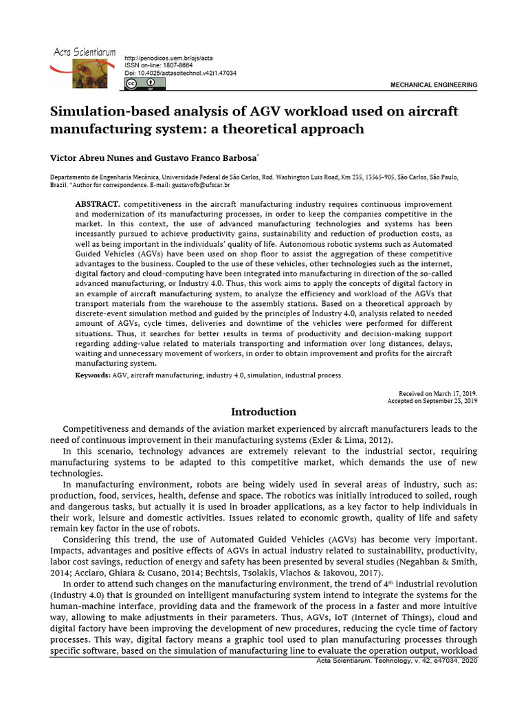 Simulation-Based Analysis of AGV Workload Used On Aircraft Manufacturing System: A Theoretical ...