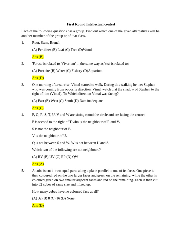 First Round Intellectual contest | PDF