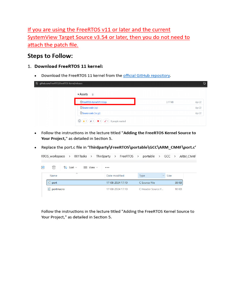 FreeRTOS 11 and SystemView Setup Guide | PDF