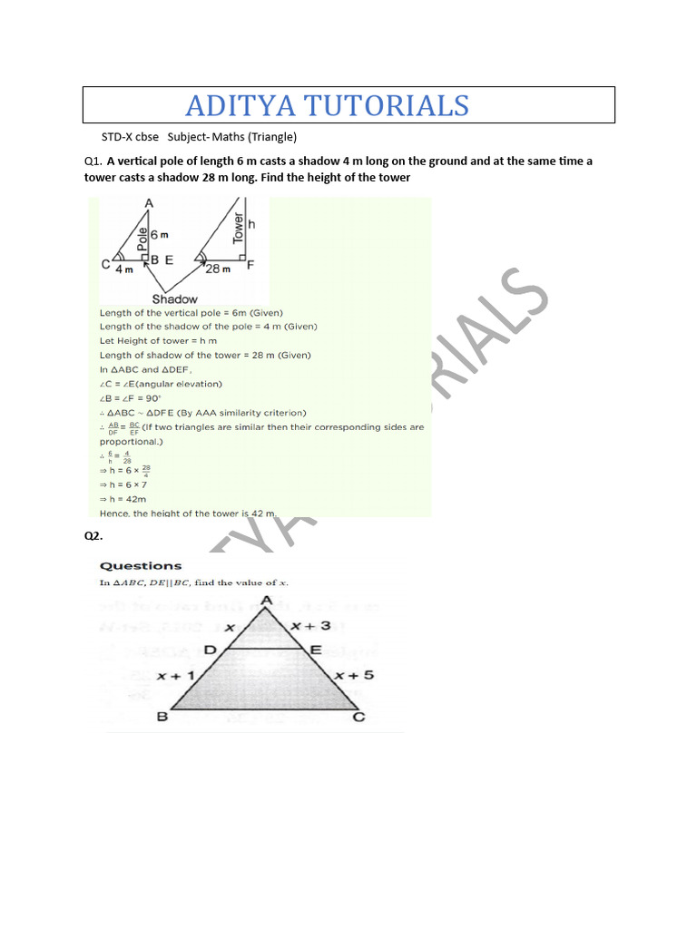 Maths Triangle Problems for CBSE Std-X | PDF