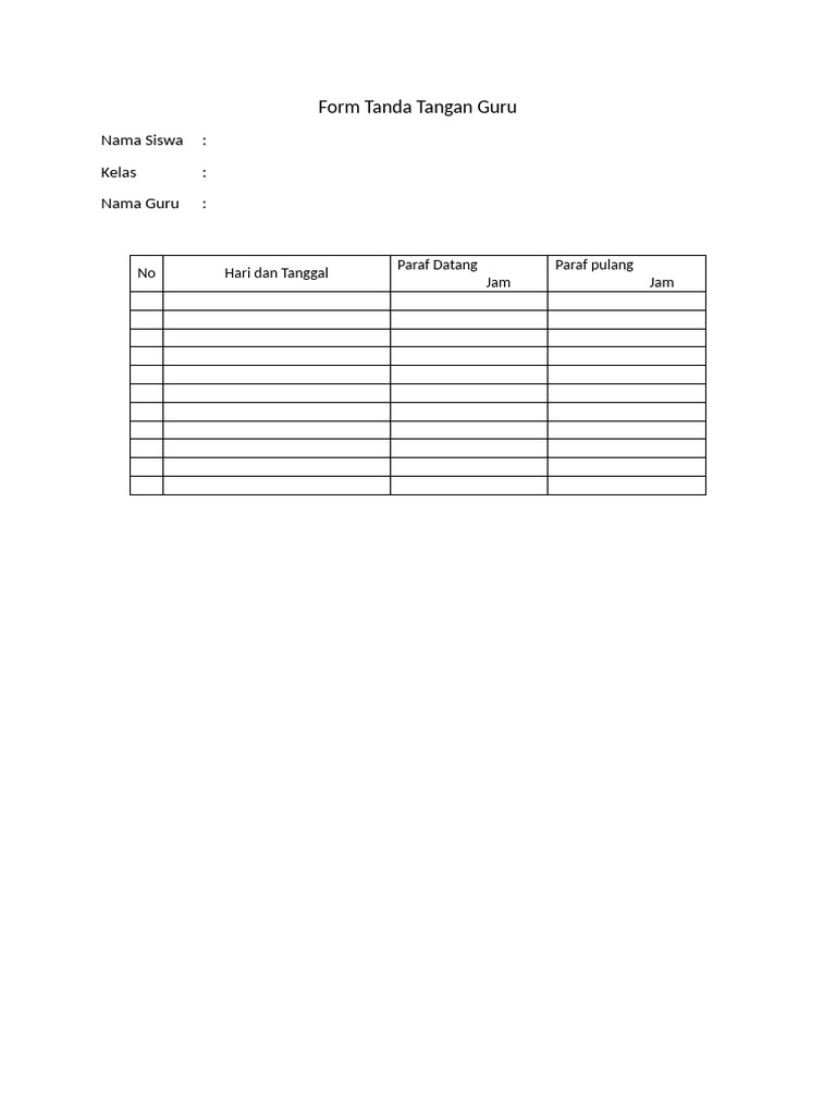Form Tanda Tangan Guru | PDF