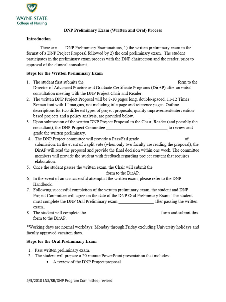 Dnp Prelim Exam Process and Written Project Proposal Outline | PDF ...
