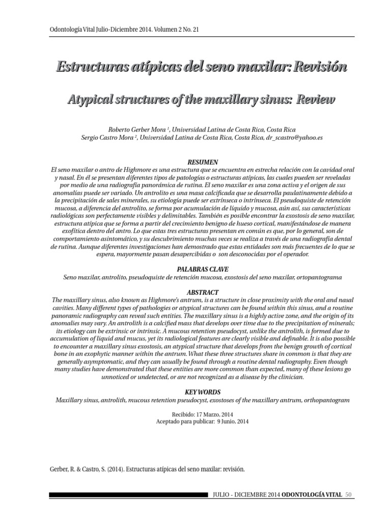 Estructuras atípicas del seno maxilar | PDF | Odontología