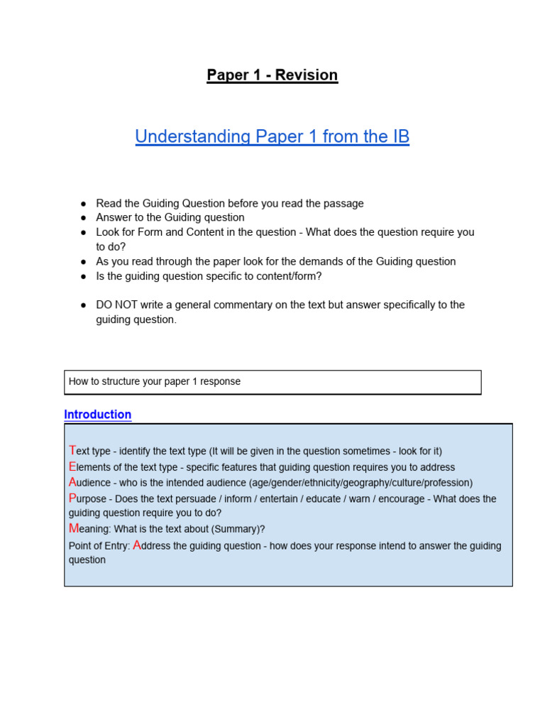 IB Paper 1 Response Guide | PDF | Writing | Communication