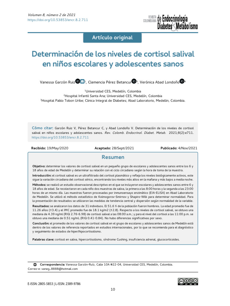 Niveles de cortisol salival en niños sanos | PDF | Hormona ...