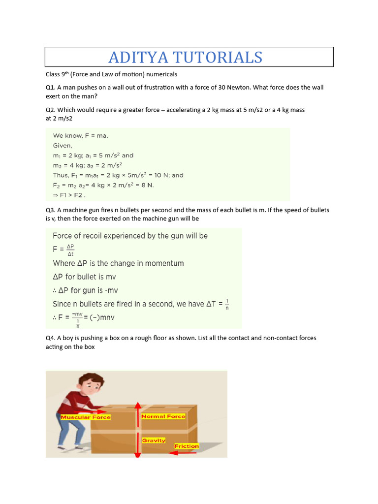 Scan 9th Cbse Numericals Force and Laws of Motion (Answers) | PDF