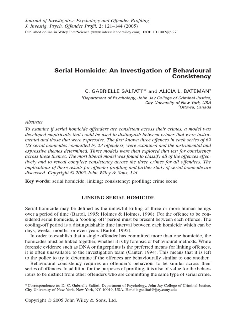 Serial Homocide An Investigation of Behavioral Consistency | PDF ...