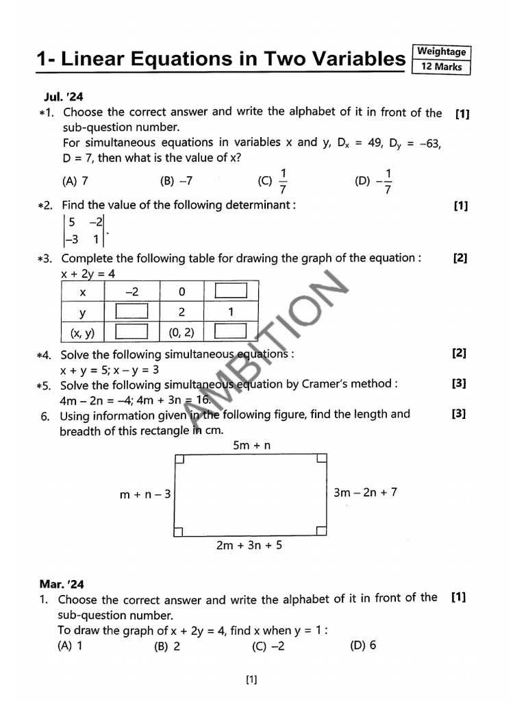 Maths-1 PYQ 10th Class 2025 QB | PDF