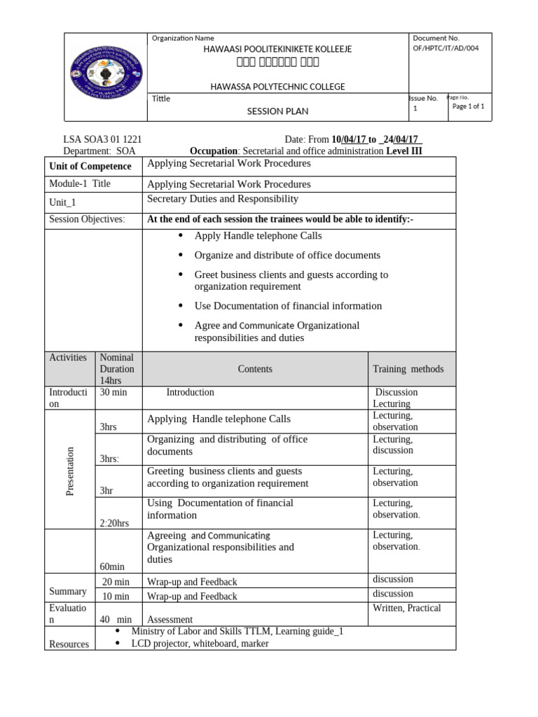 Apply Secretarial Work Procedure | PDF | Business