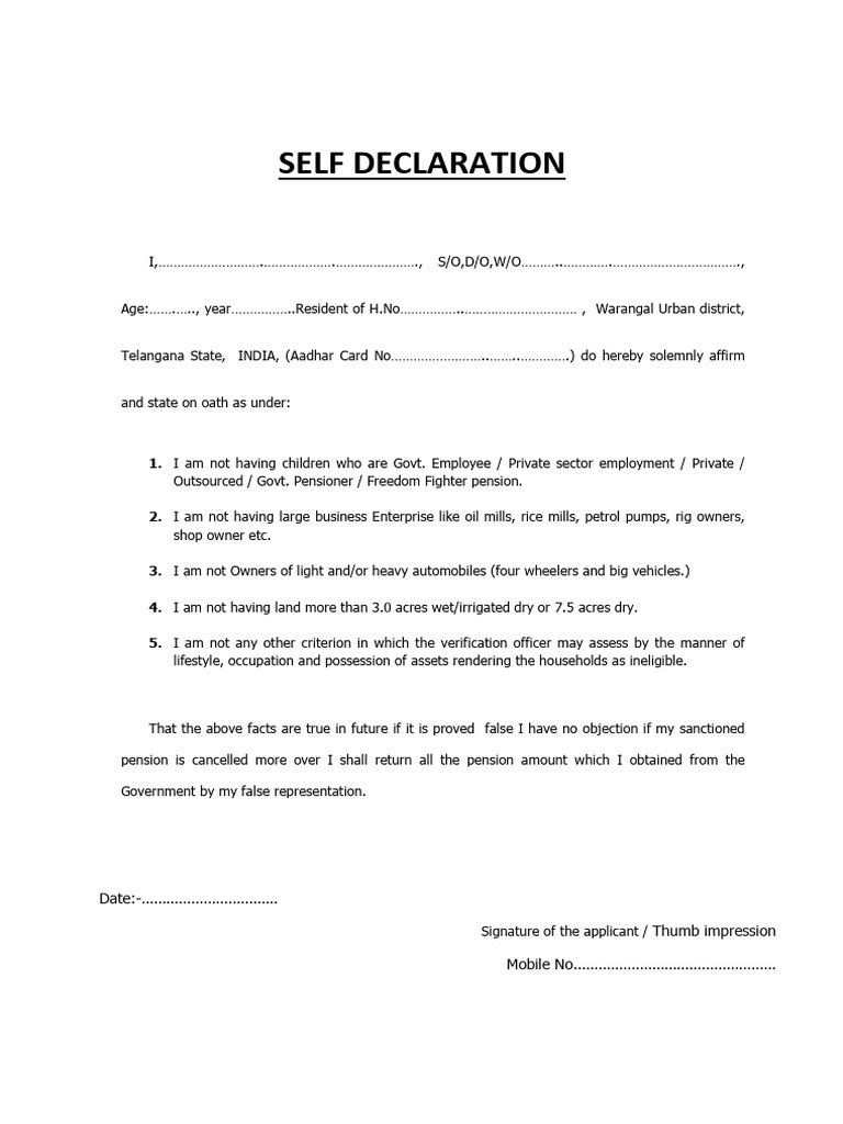 Self-Declaration for Pension Eligibility | PDF