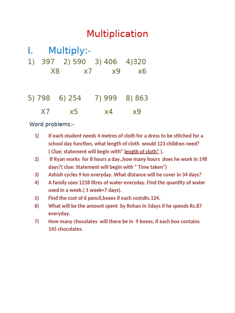 Maths CBSE Class 3 Multiplication | PDF