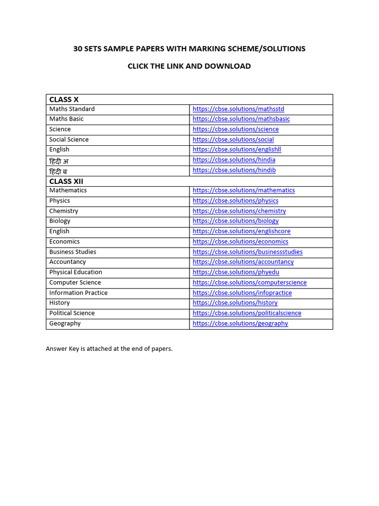 30 Sample Papers for Class 10 & 12 | PDF