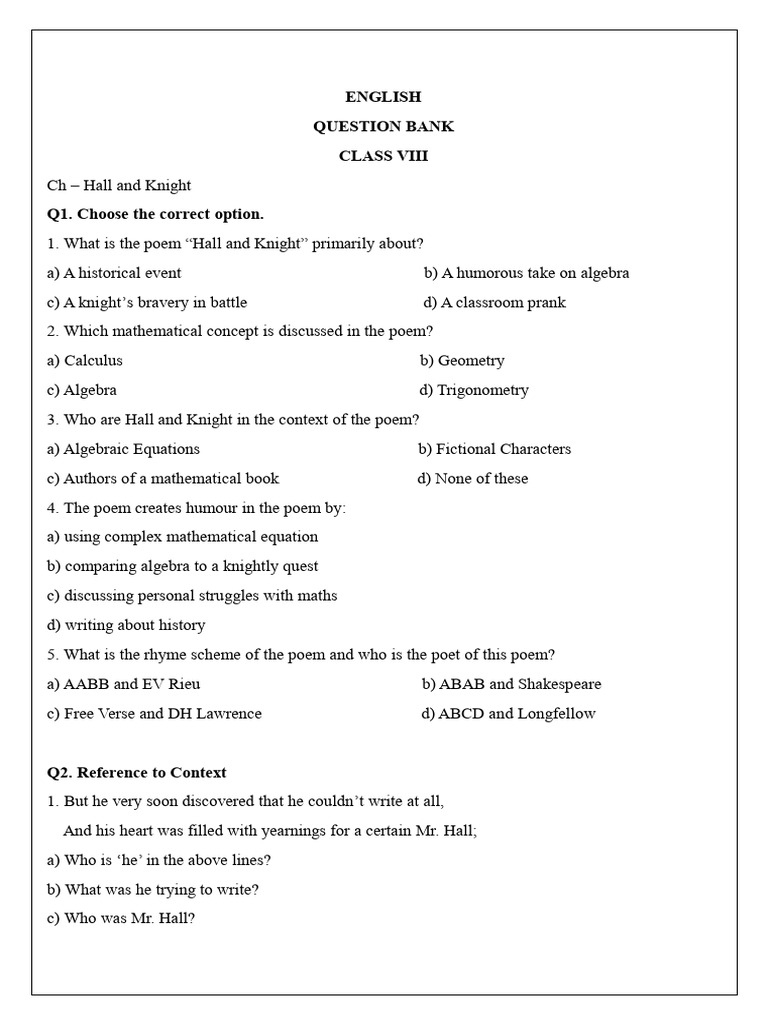 Hall and Knight: A Humorous Poem Analysis | PDF | Mathematics | Poetry