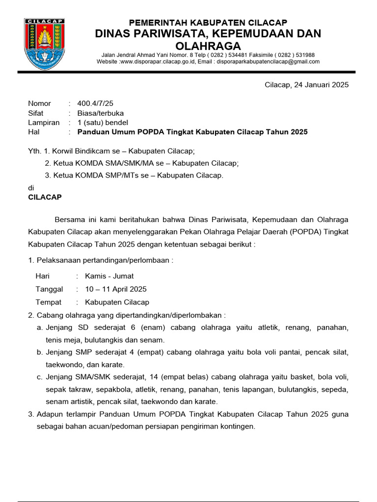 Panduan POPDA Cilacap 2025 | PDF