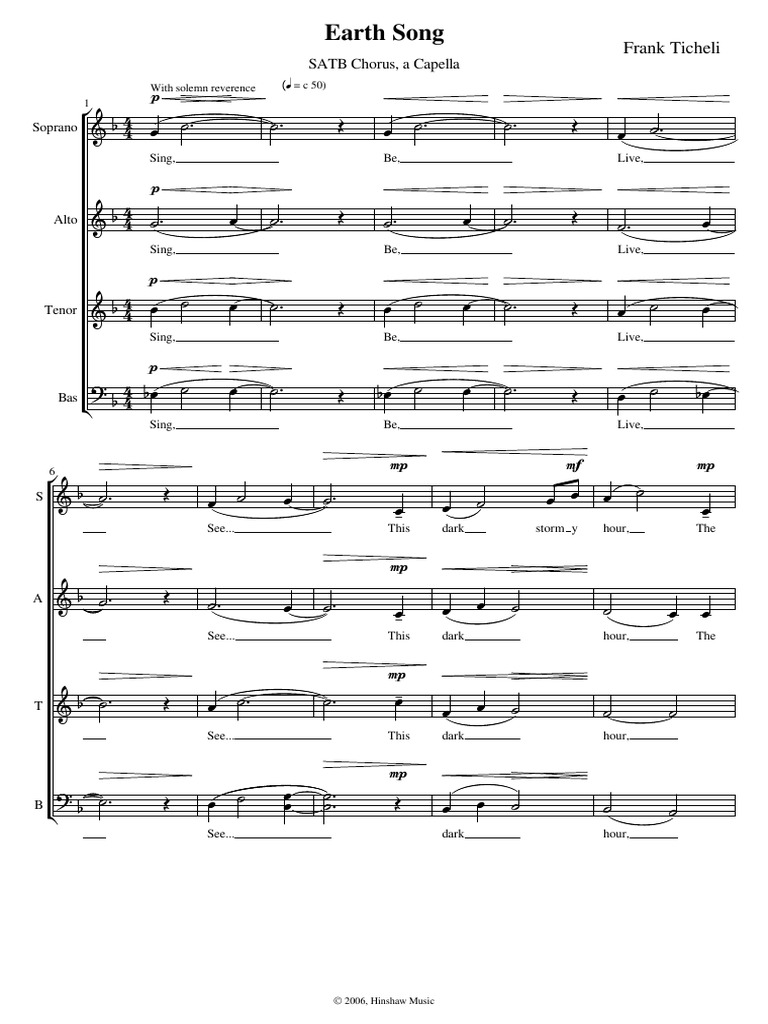 Earth Song for SATB Chorus | PDF | Musical Notation | Pitch (Music)