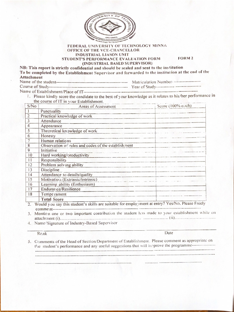Siwes Assessment Form | PDF