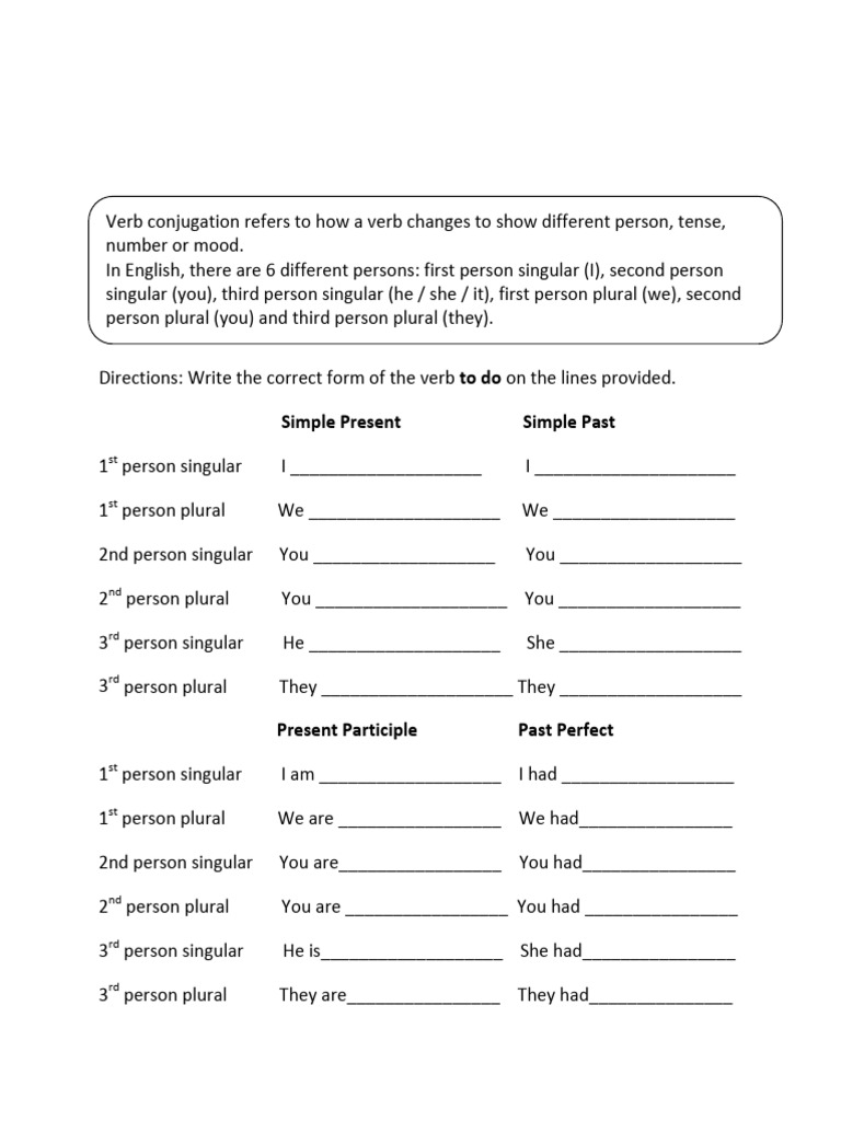 To Do Verb Conjugation Worksheet | PDF