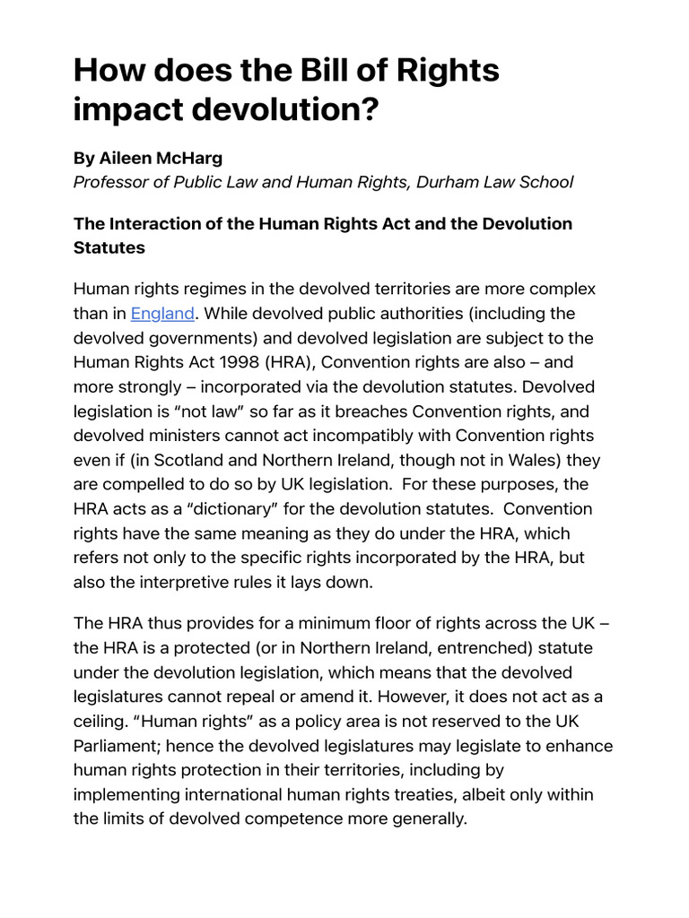 How Does The Bill of Rights Impact Devolution? - Constitutional Law Matters | PDF | Devolution ...