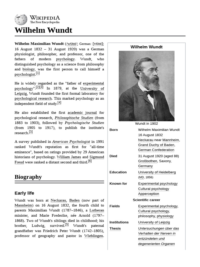 Wilhelm Wundt: Father of Psychology | PDF | Psychology | Neuroscience