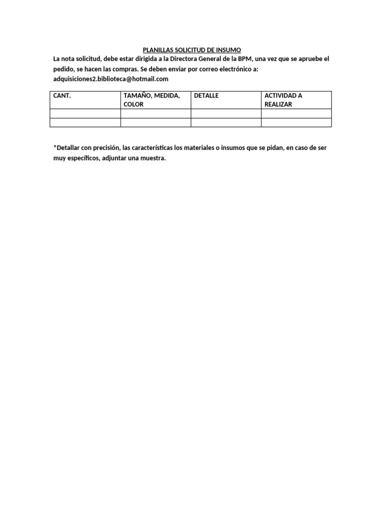 Solicitud de Insumos para BPM | PDF
