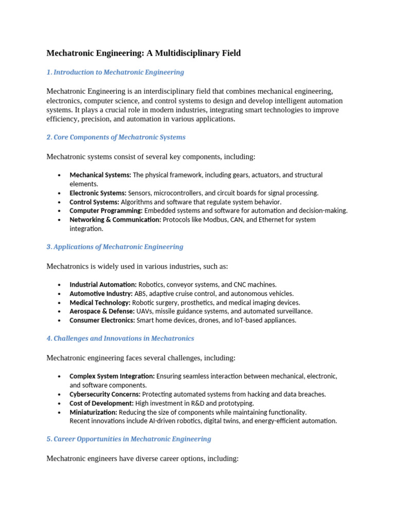 Mechatronics: A Guide for Engineers | PDF | Mechatronics | Automation