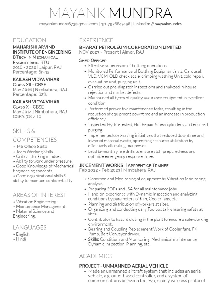 Mayank Mundra Resume | PDF | Engineering