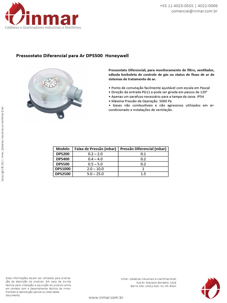Pressostato-Diferencial-para-Ar-DPS500-Honeywell | PDF | Tecnologias de ...