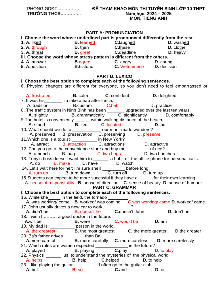ĐỀ ÔN VÀO 10 -24-25 | PDF | English Language | Anger