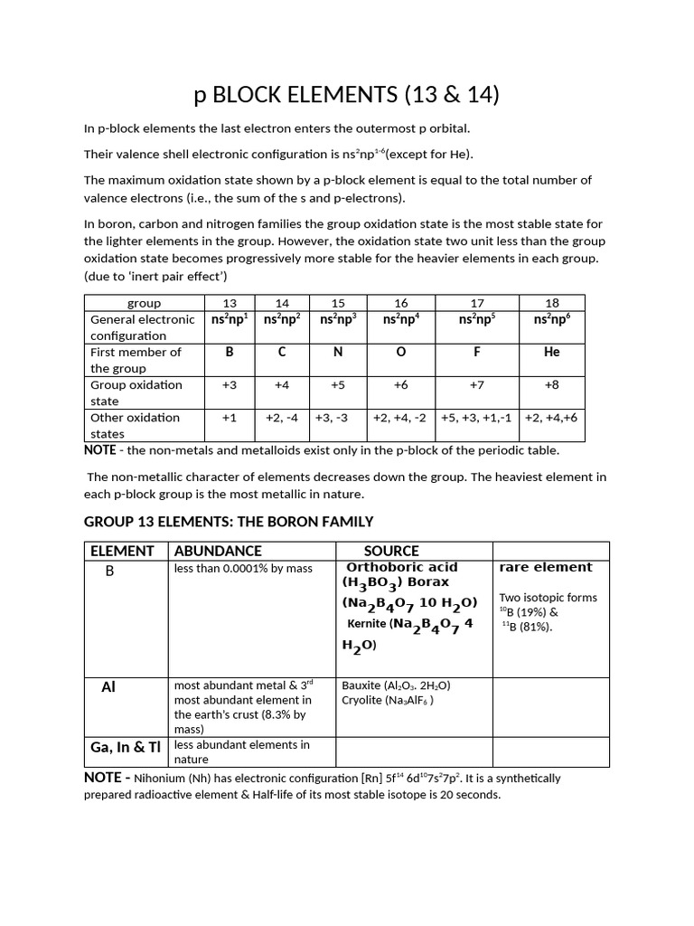P Block THEORY (Mains) Group 13 & 14 | PDF | Carbon | Fullerene