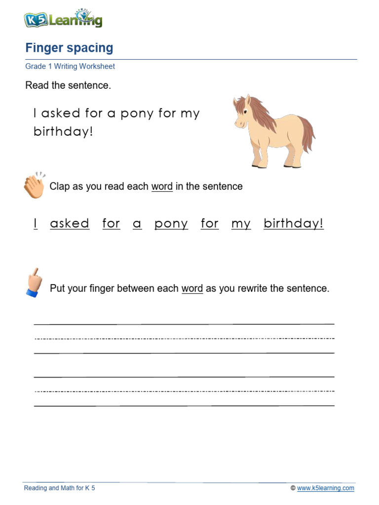 Grade 1 Writing: Finger Spacing | PDF