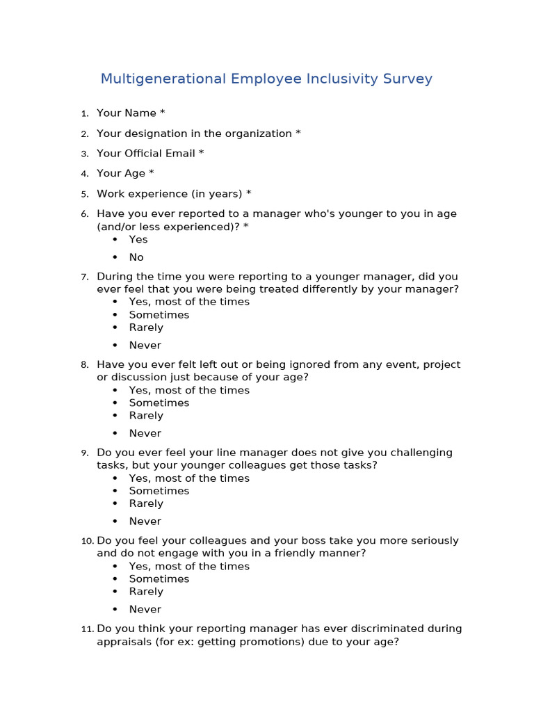 Multigenerational Inclusivity Survey | PDF