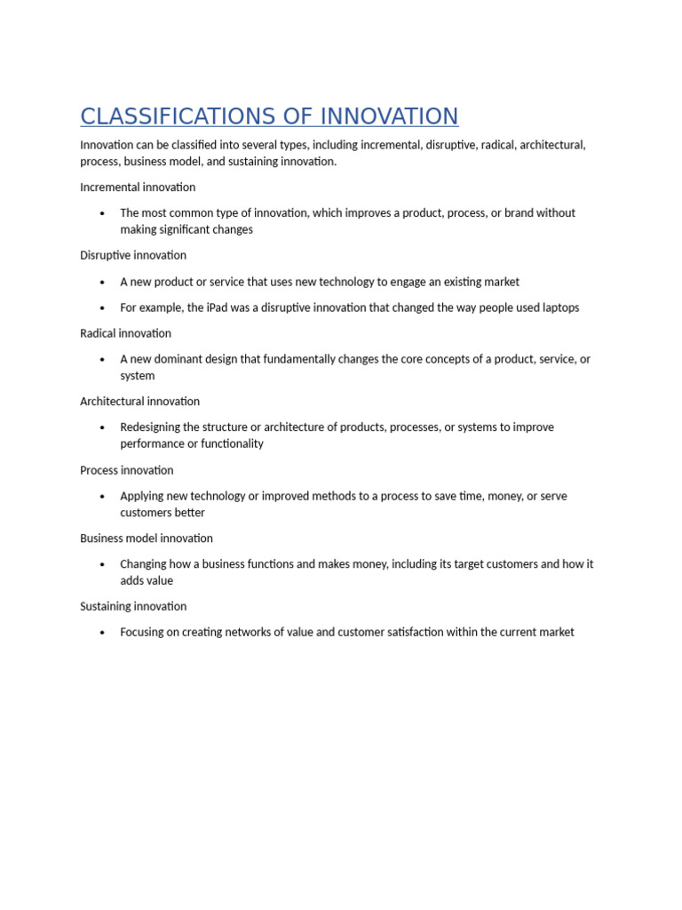 Classifications of Innovation | PDF