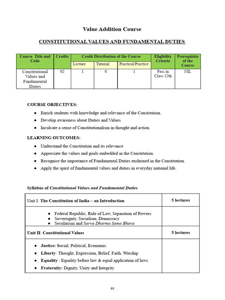 -VAC- Constitutional Values and Fundamental Duties | PDF | Constitution ...