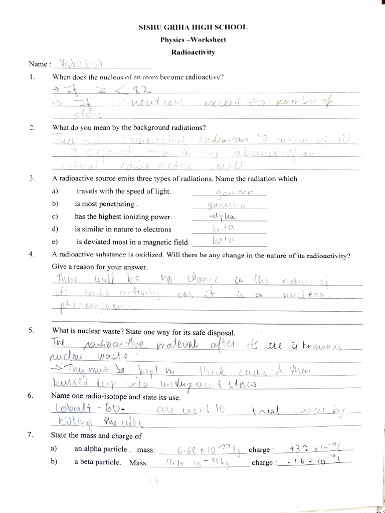 Radioactivity and Sound Waves Worksheet | PDF | Radiation | Radioactive ...