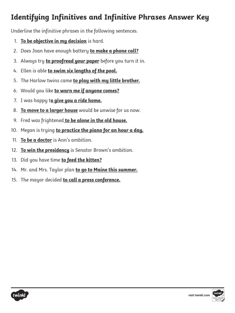 Infinitive Phrases Practice | PDF