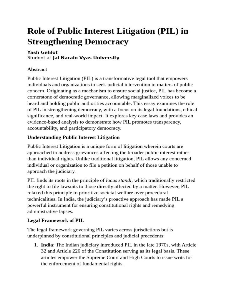 Role of Public Interest Litigation | PDF | Public Sphere | Judiciaries
