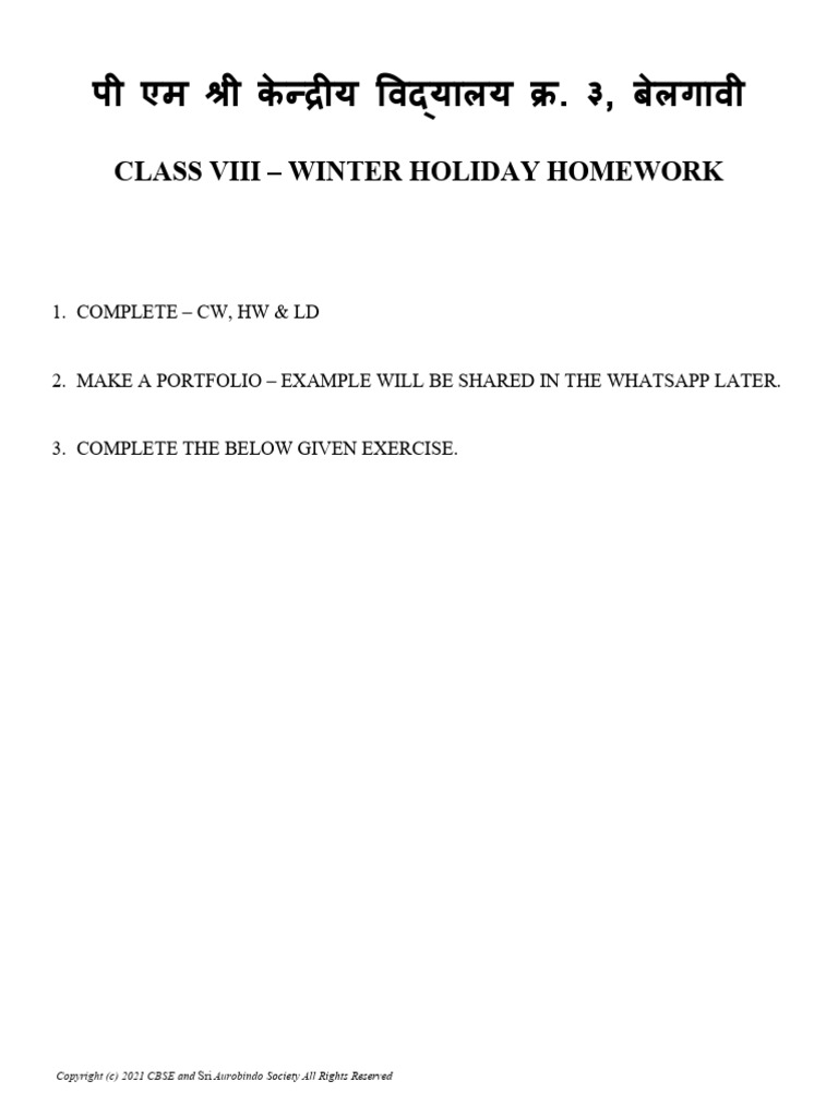 Class 8 Science - Winterbreak Holiday Homework 2024-25 | PDF ...