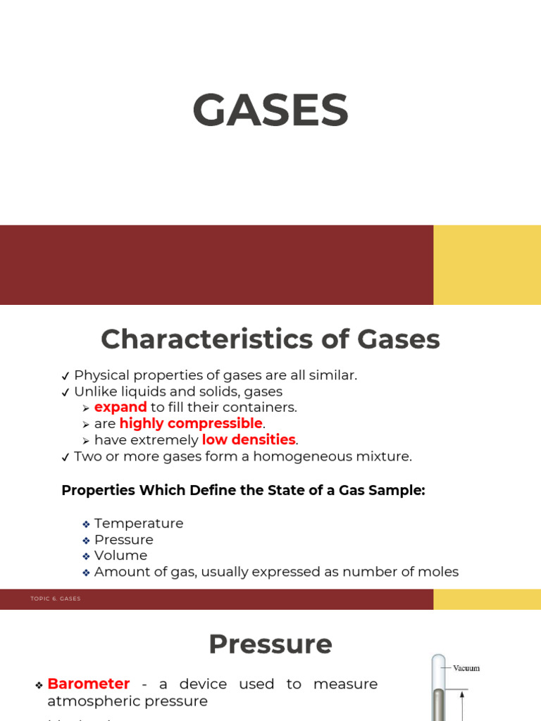 Topic 6. Gases | PDF | Gases | Pascal (Unit)