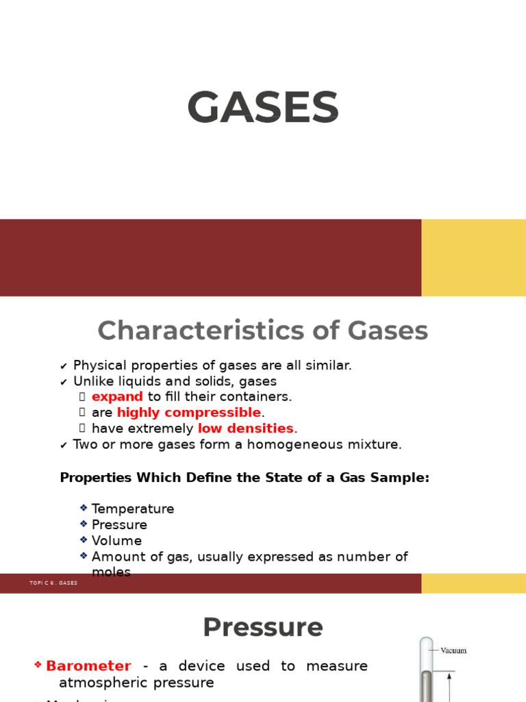 Topic 6. Gases | PDF | Gases | Pascal (Unit)