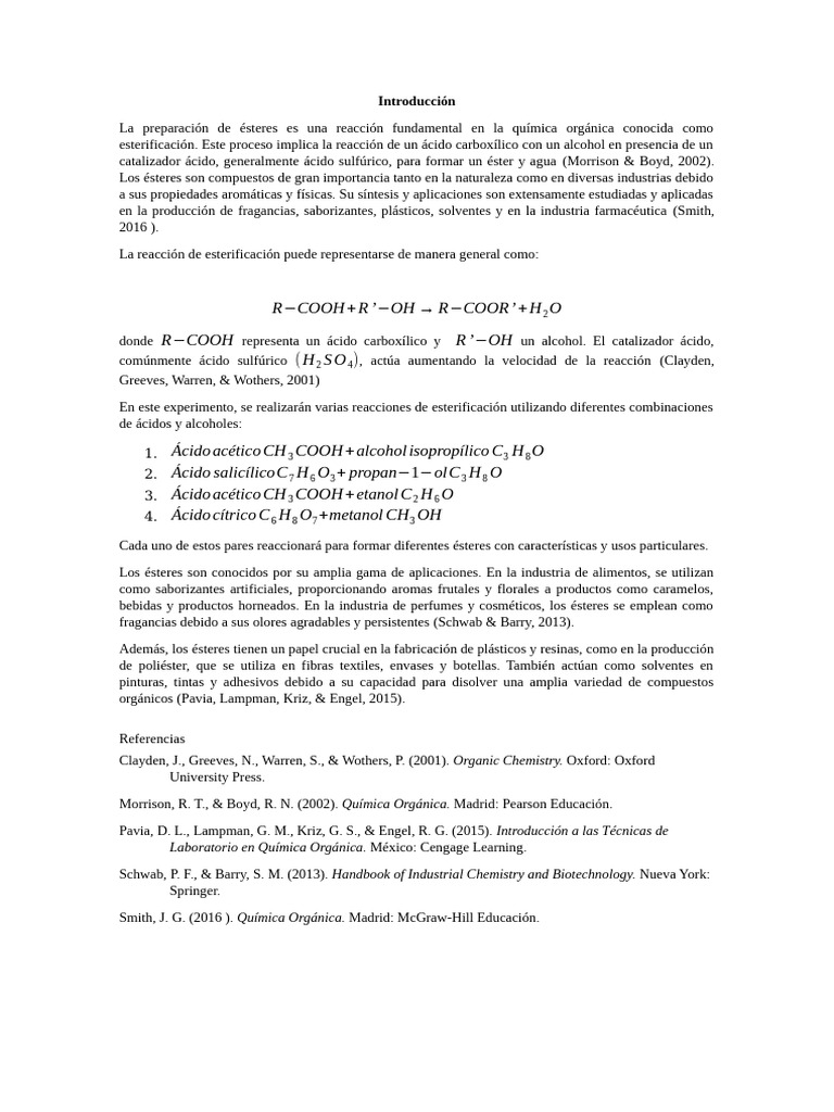 Síntesis y Usos de Ésteres Orgánicos | PDF | Ester | Ácido carboxílico