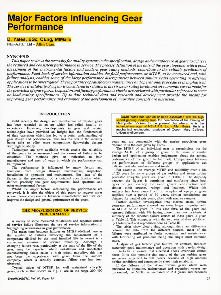 Major Factors Influencing Gear - 2304-1 | PDF | Gear | Reliability ...
