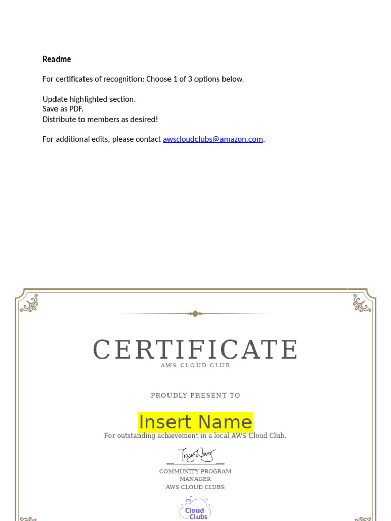 Certificate - AWS Cloud Club Meetup Attendee_options | PDF