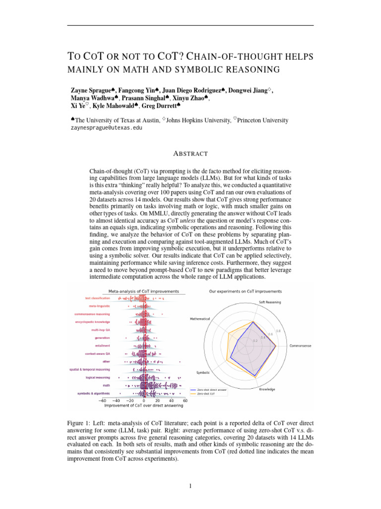 To CoT or Not to CoT | PDF | Reason | Mathematics
