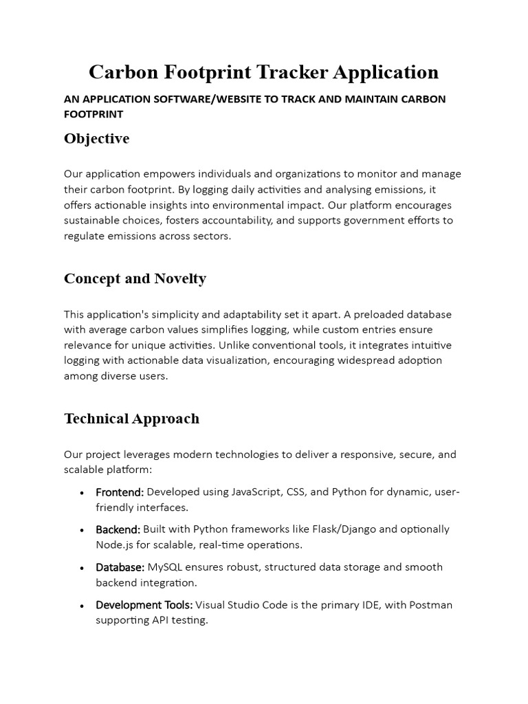 Carbon Footprint Tracker Application | PDF